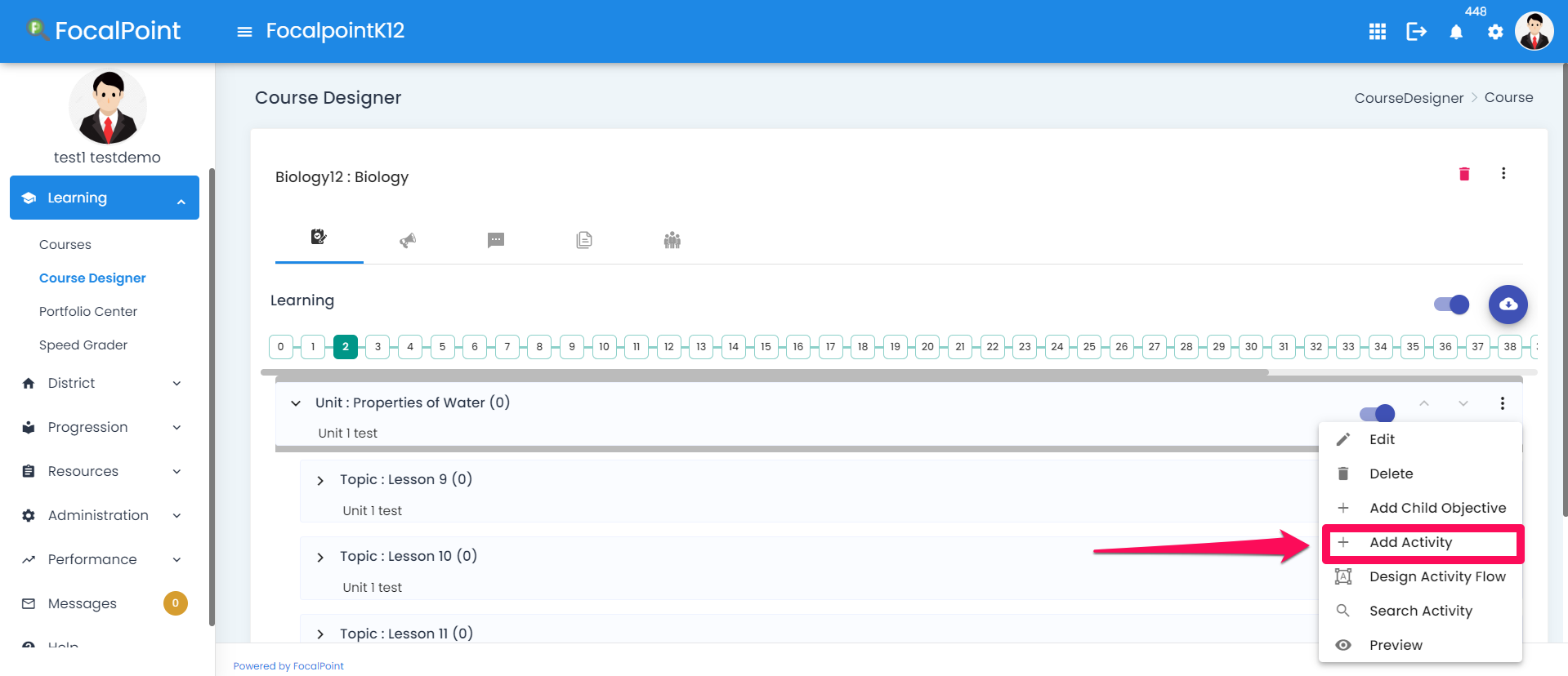 Course Designer: Learning Tab - Adding Activities to Child Objectives ...