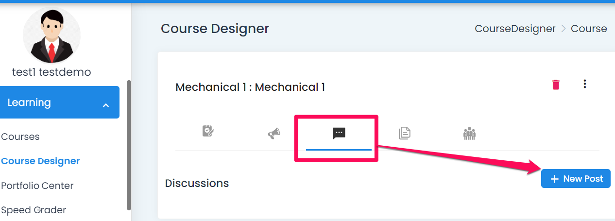 Course Designer: Discussions Tab – FocalPoint Education