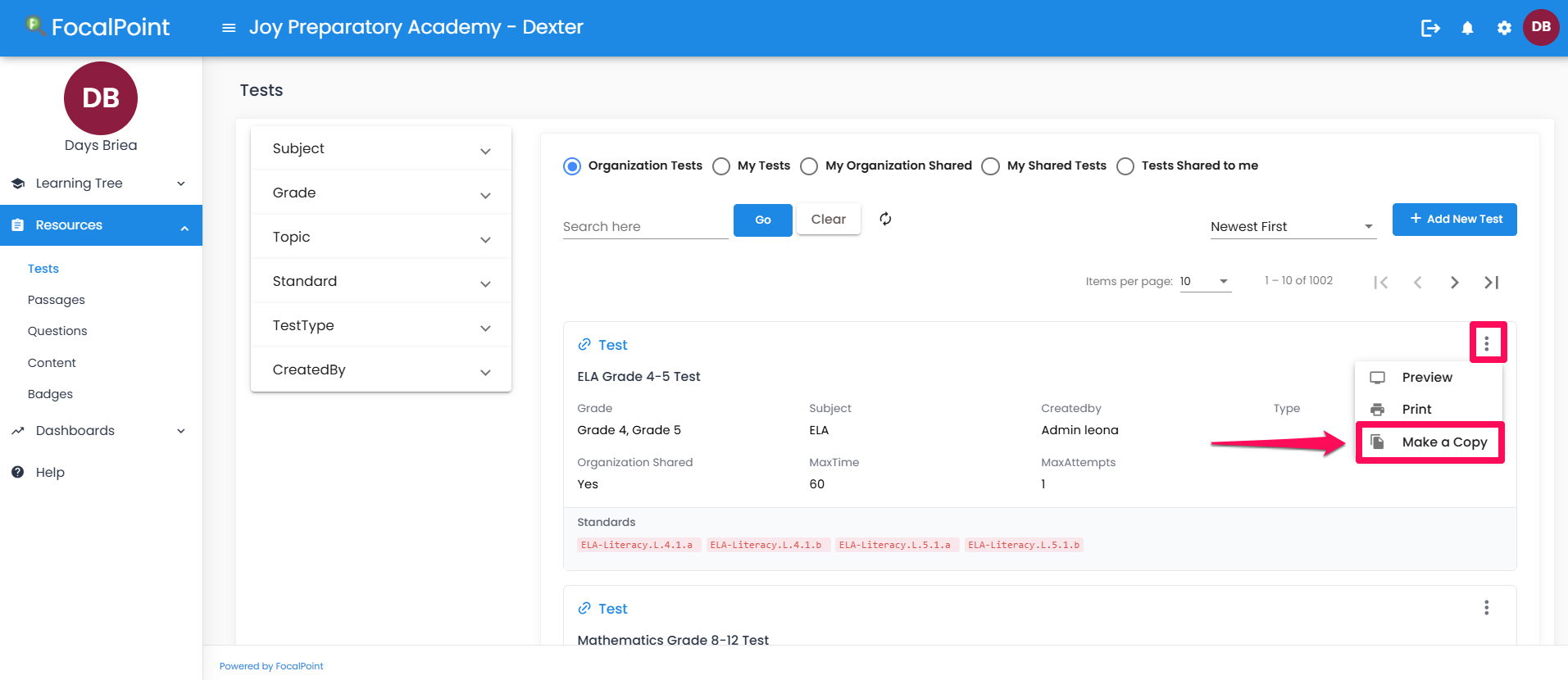 How to modify or copy existing Test? – FocalPoint Education