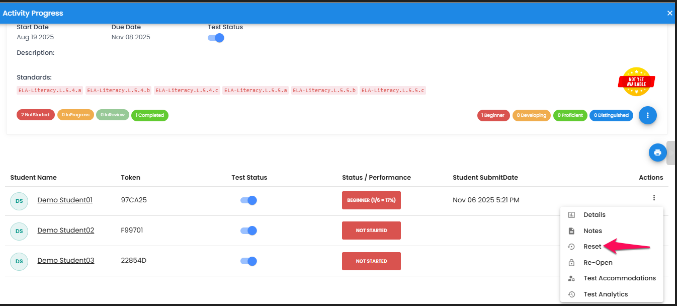How to reset the test ? – FocalPoint Education